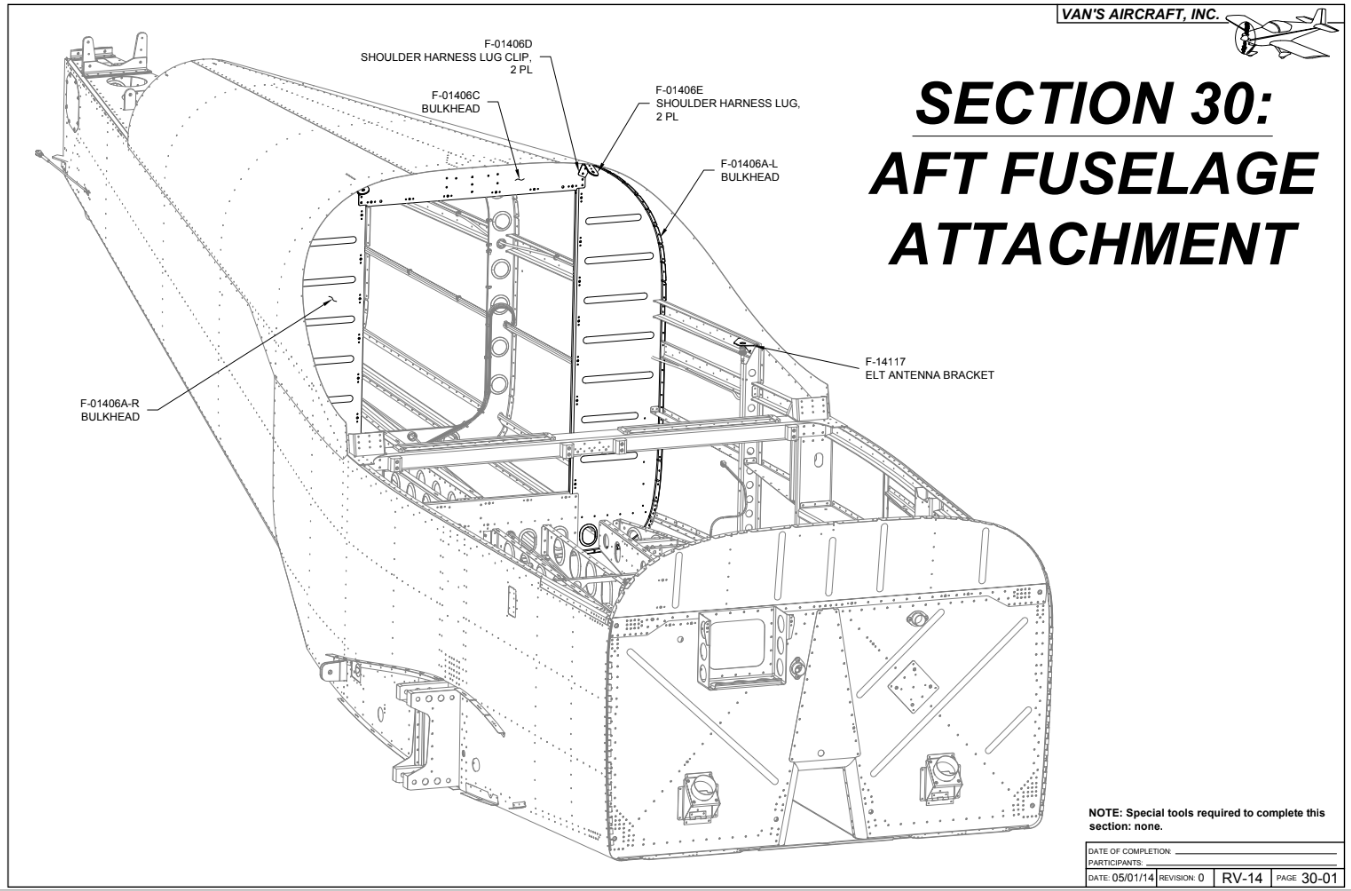 Began work on Aft Fuselage Attachment (section 30) – Ron's RV-14A Build Log